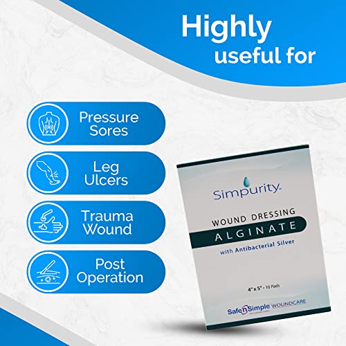 Silver Calcium Alginate Wound Dressing - Simpurity - 2"x 2" - Silver Dressing for Wound Care - Non-Stick Calcium Alginate Pads with Silver - Safe n' Simple Wound Care Products