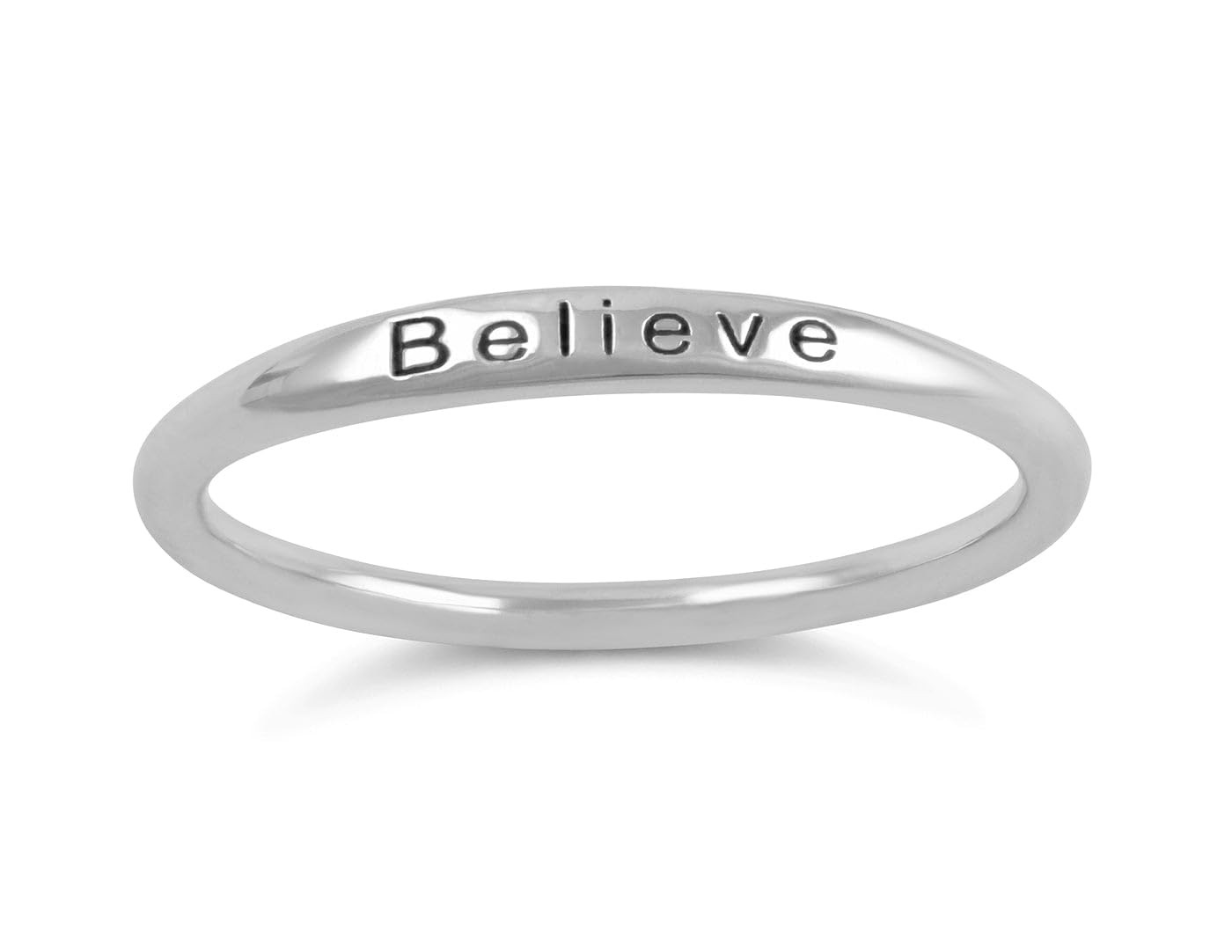 SILVERCLOSEOUT Rhodium Plated Sterling Silver Womens Thin Stackable Believe Inspiriational Word Ring - Size 7