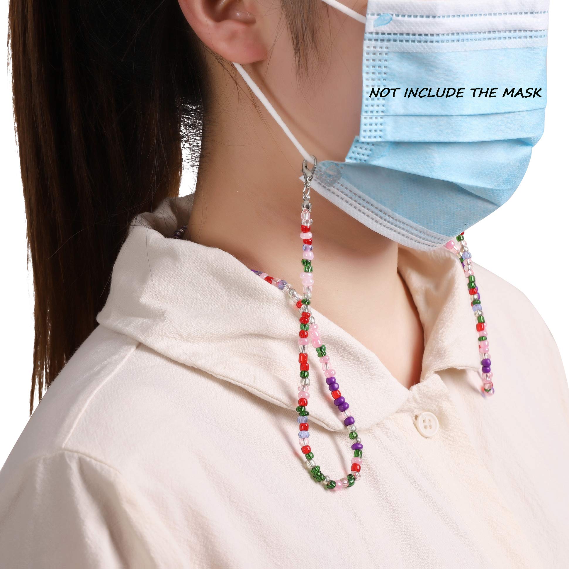Vegolita 6Pcs Face Mask Lanyard for Women Girls Bead Chain Strap Mask Holder Comfortable Around Neck 6