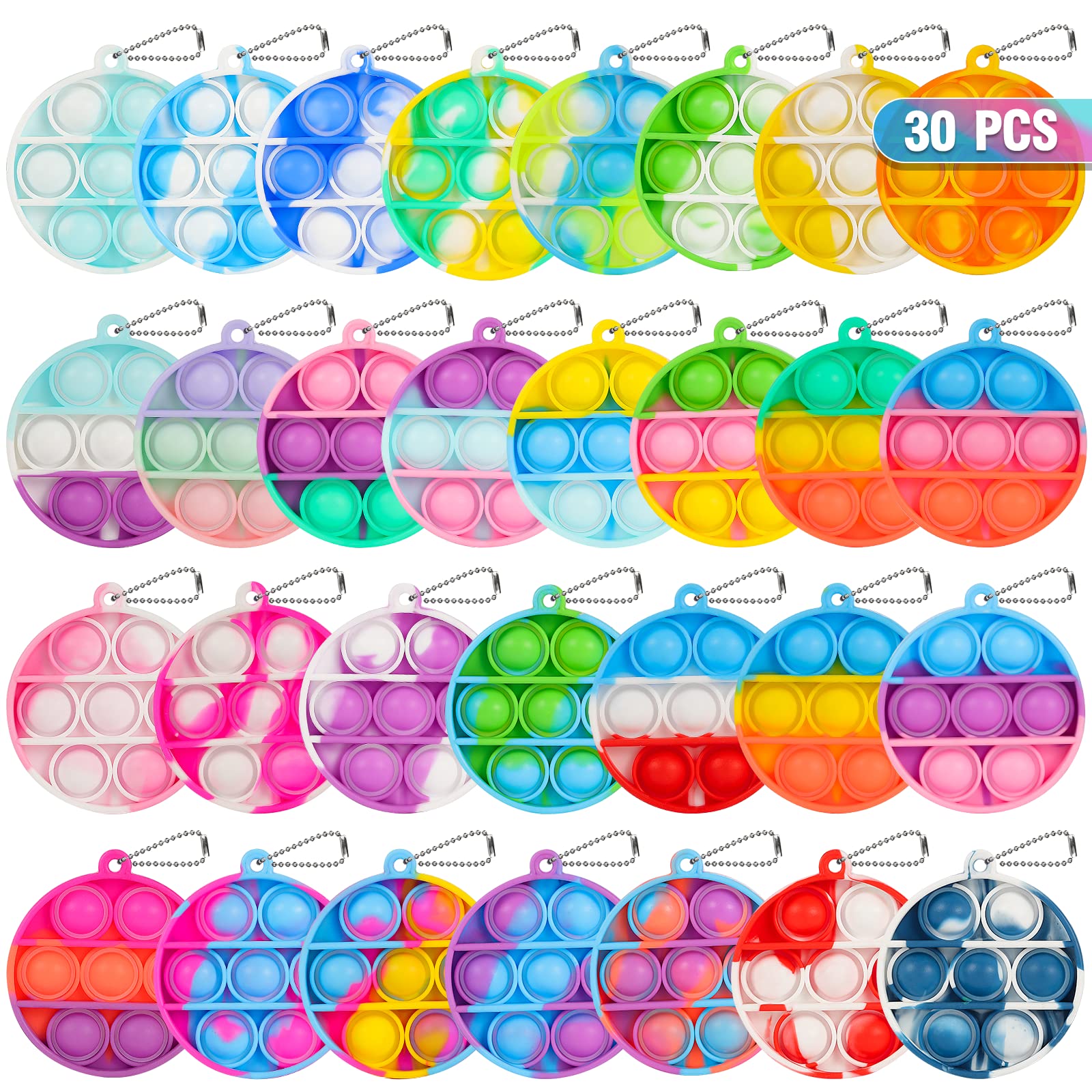 Pop Fidget Toys Bulk Its Party Favors for Kids 4-8 8-12 30 PCS Mini Pop Keychain It Sensory Fidget Toy Pack Fidgets for Classroom Prizes Birthday Goodie Bag Stuffers for Kids End of Year Student Gifts