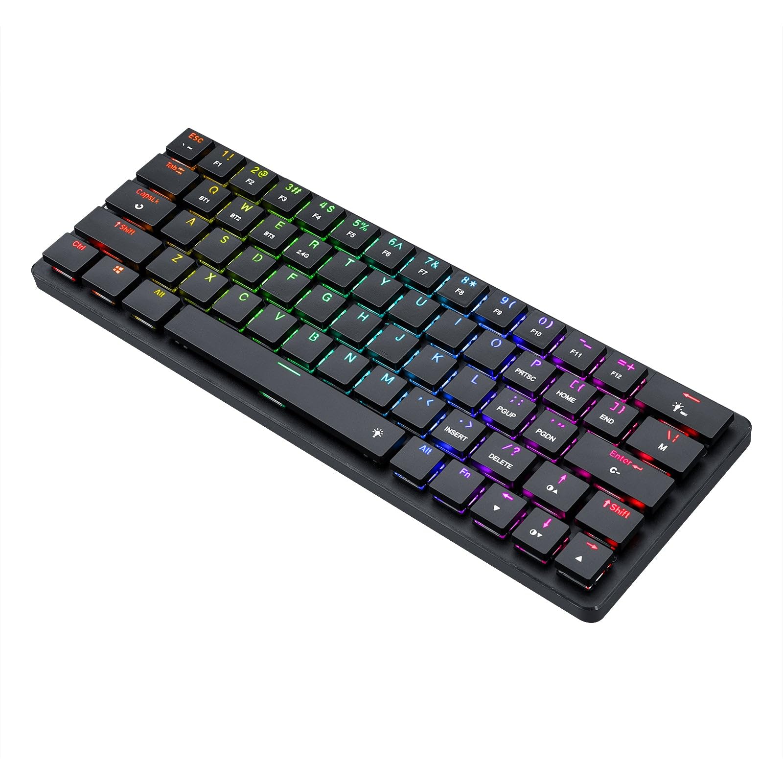 Redragon K624 60% Low Profile Slim Mechanical Gaming Keyboard Wired/Wireless 2.4G and Bluetooth hot swappable Slient Red Switches Backlit RGB with White Black 2 Sets of Keycap