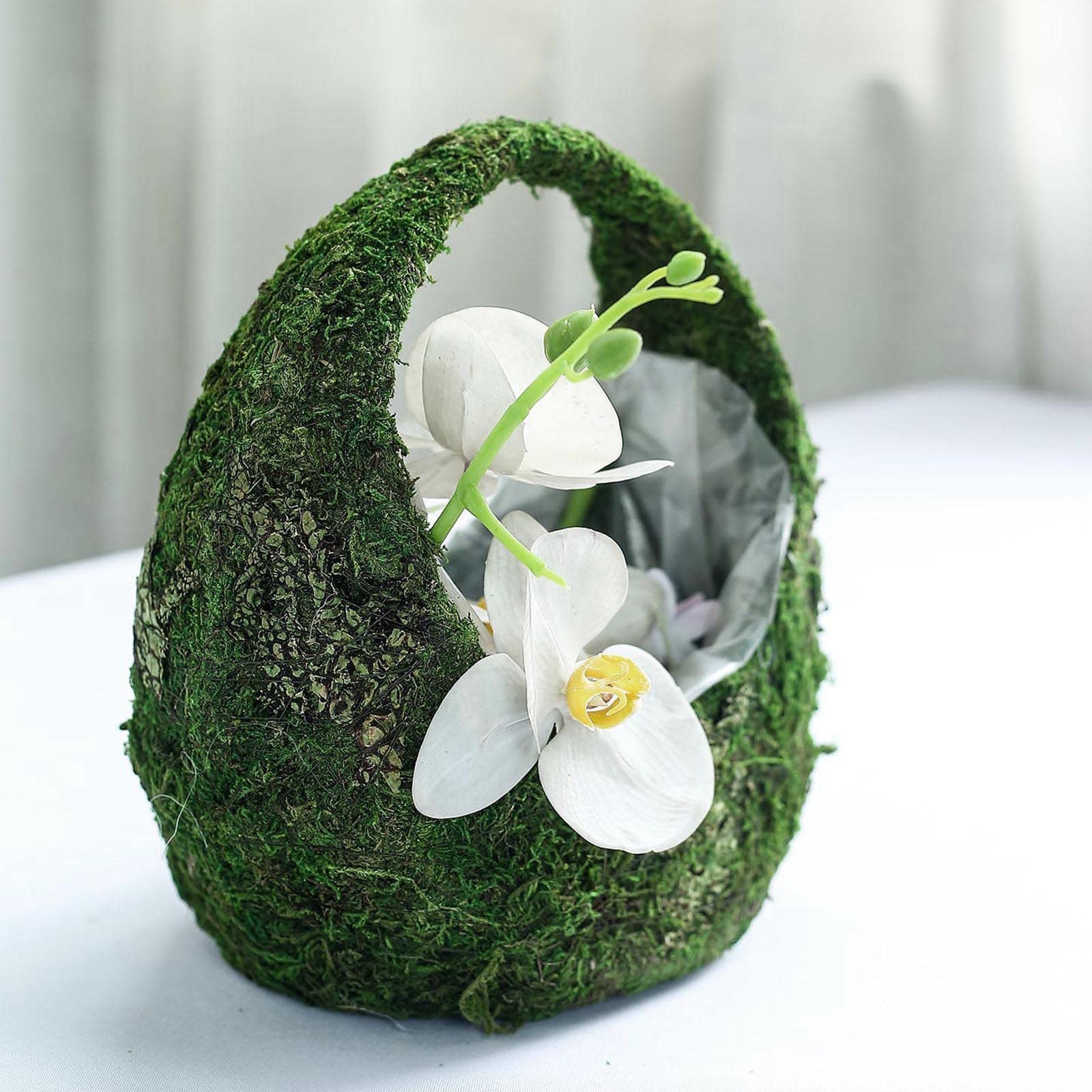TABLECLOTHSFACTORY 9.5" Preserved Moss Planter Basket with Handle Moss Covered Planters with Inner Lining