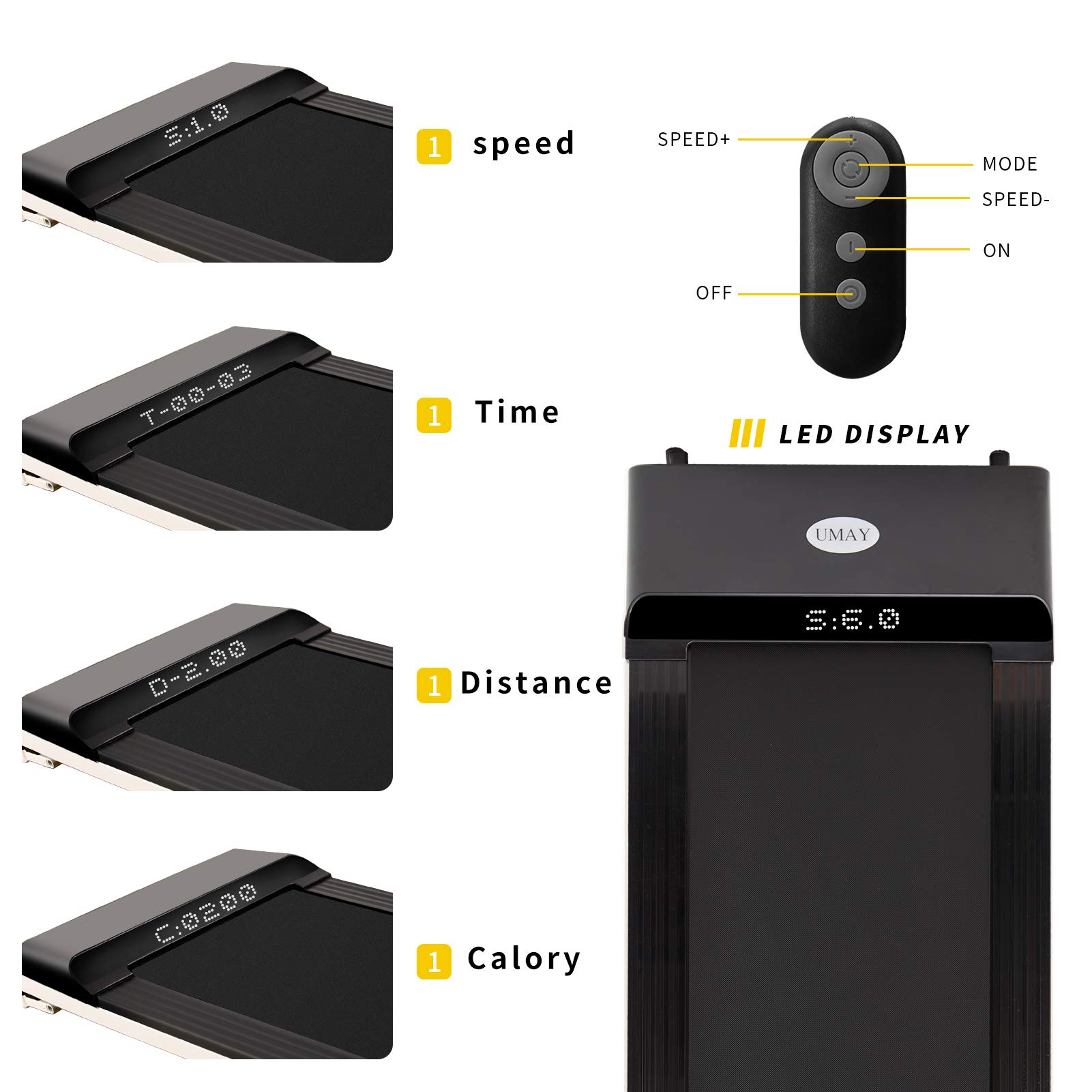 UMAY Under Desk Treadmill Without Assembling for Home & Office with Foldable Wheels, Small Walking Pad Exercise Machine with Low Noise & Sports App