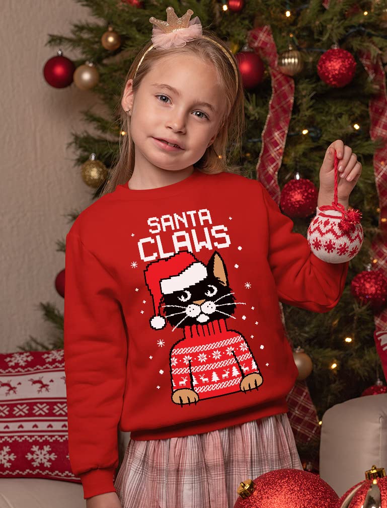 Santa Claws Sweatshirt Toddler Youth Kids Cat Ugly Christmas Sweater Style Medium Red
