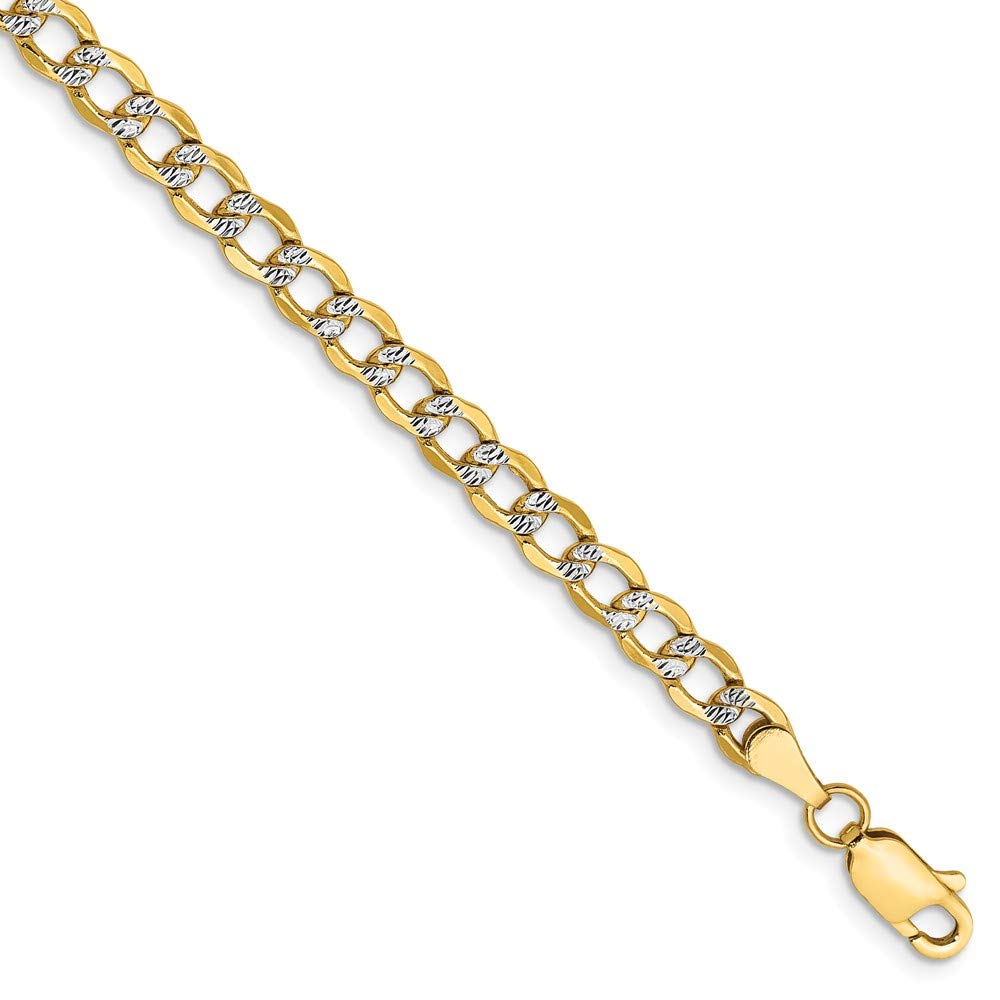 Sonia Jewels 14k White and Yellow Gold Two Toned 4.3mm Pave Curb Cuban Bracelet - with Secure Lobster Lock Clasp 8"