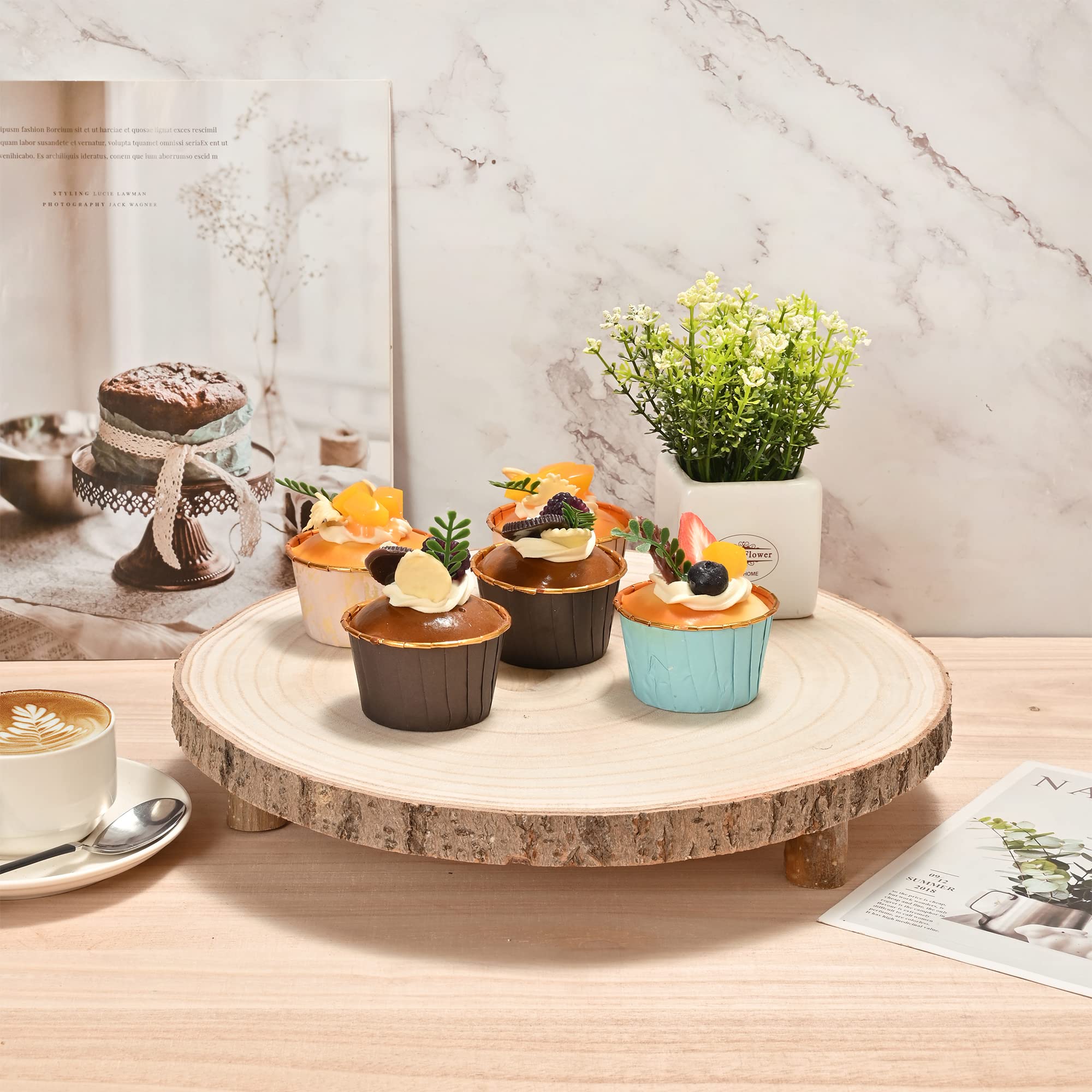 WILLOWDALE 11-13 Inches Wood Cake Stand for Dessert Table, Wedding Cake Stand Farmhouse Serving Tray for Party, Wood Slice with Legs Round Cake Holder Rustic Decor Table Centerpieces for Dining Room