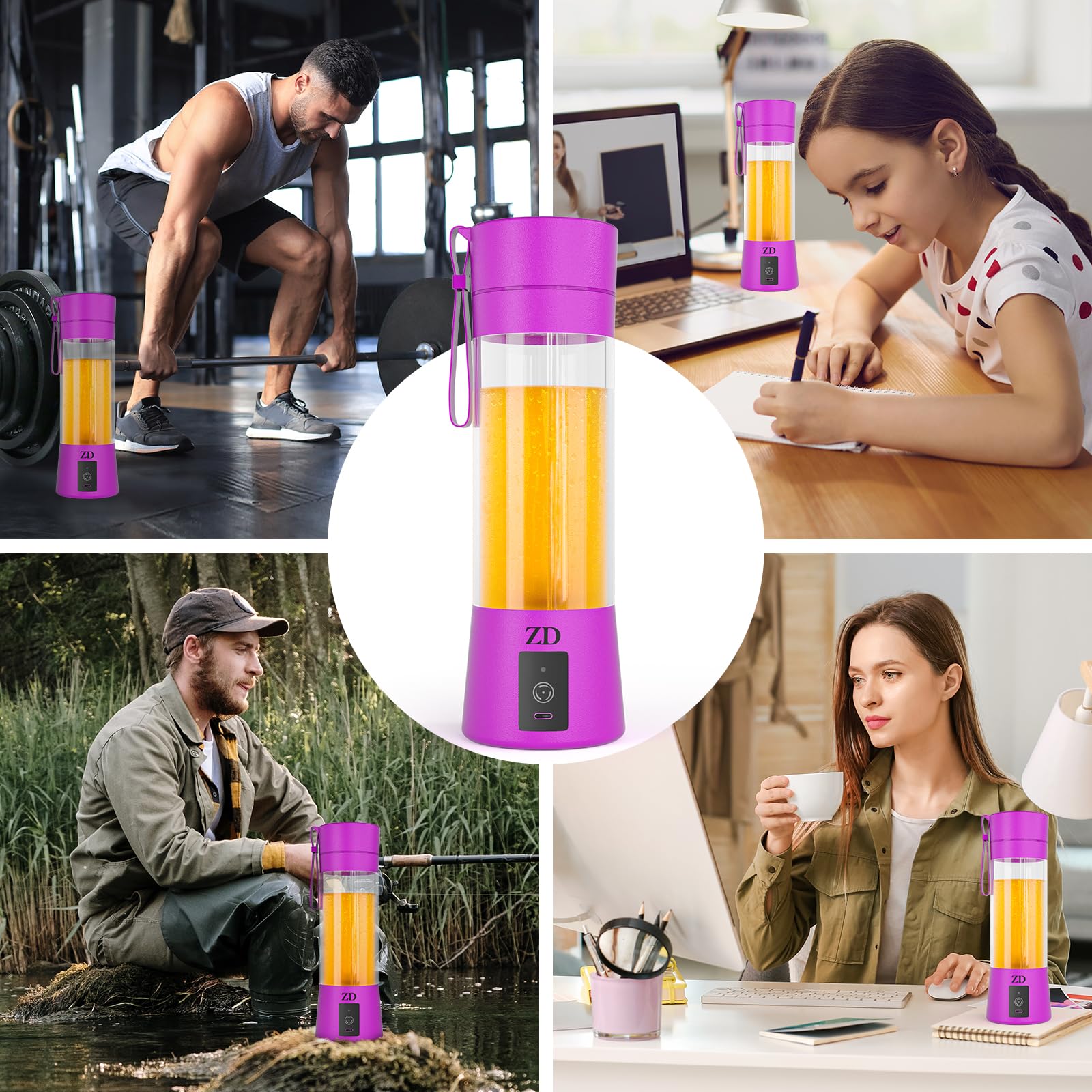 Zezirdas Portable Blender, 15.2 oz Capacity, USB Rechargeable, Detachable Attachment, Food Grade Materials, Easy to Clean, Ideal for Office, Gym, Travel, Camping