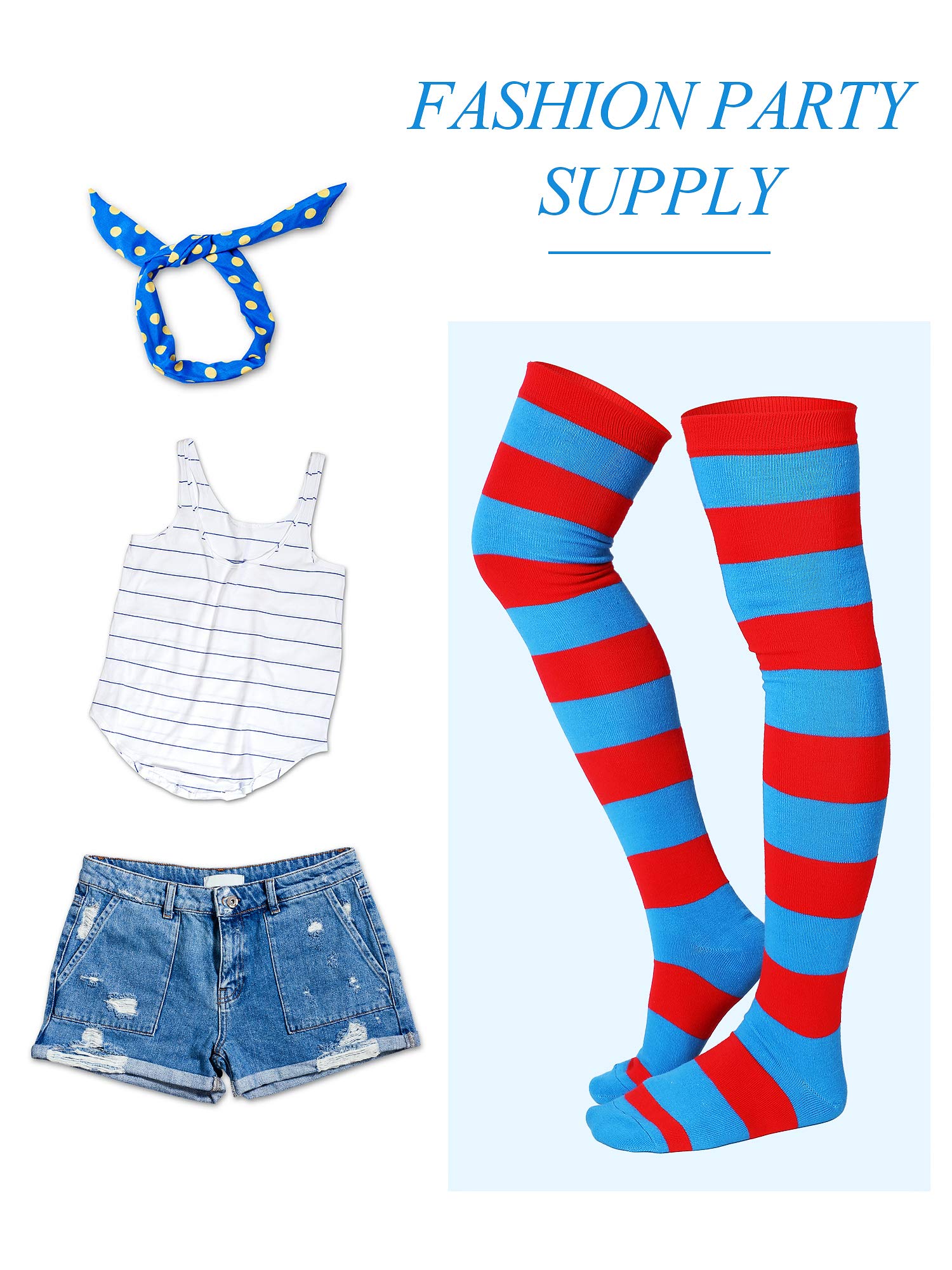 SATINIOR 3 Pairs Blue and Red Striped Long Knee Thigh High Striped Socks Tight for Women