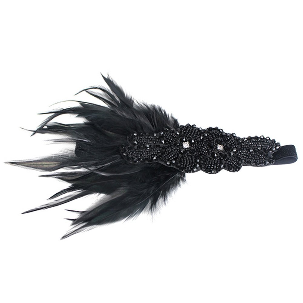 Song Qing 1920s Rhinestone Flapper Feather Headpiece Roaring 20s Great Gatsby Fascinators Accessories for Women (Type1 Black)