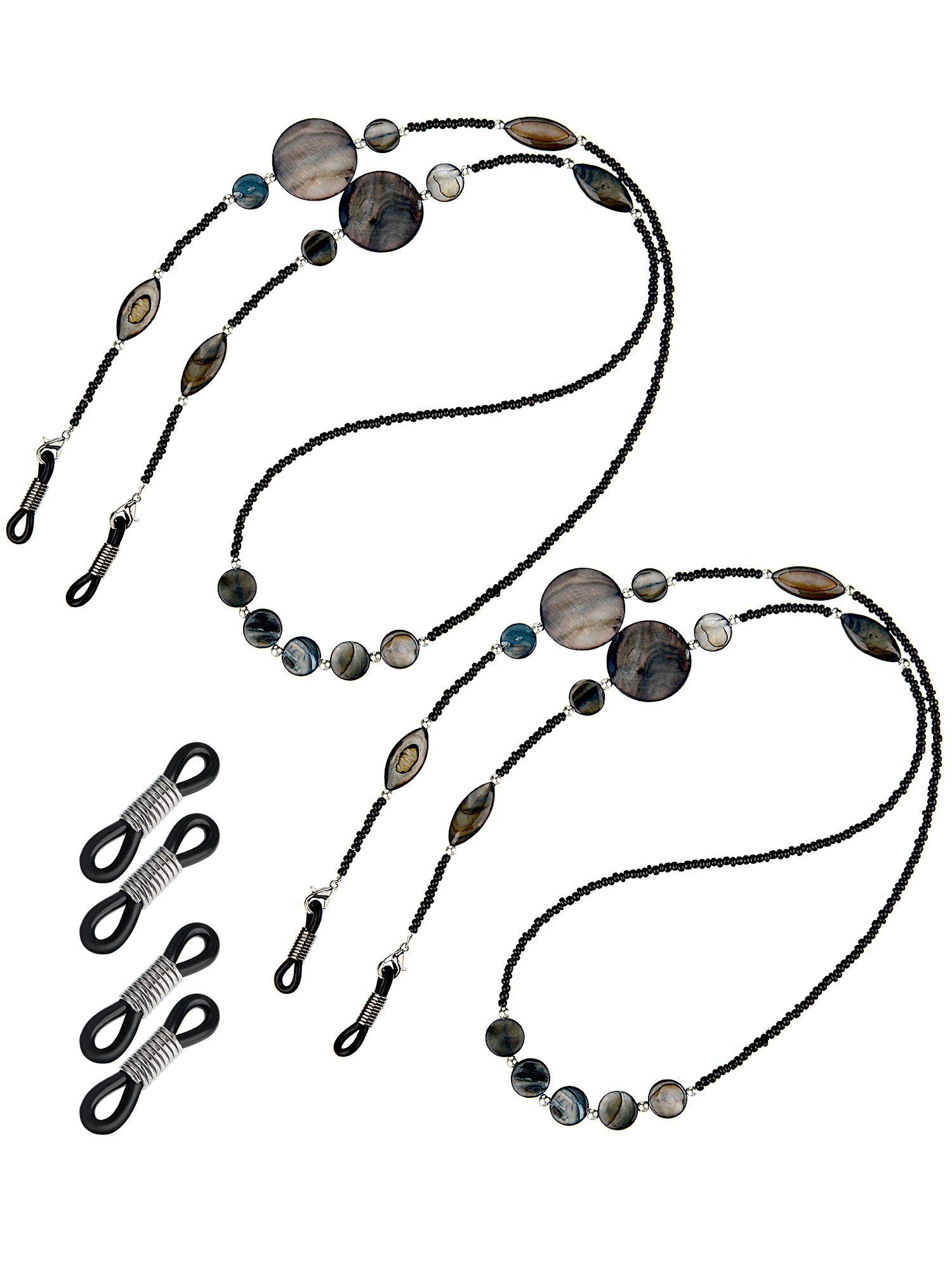 TOODOO 2 Pieces Glasses Chain for Women Beaded Eyeglass Straps Lanyards Sunglasses Holder Chain with 4 Pieces Silicone Loop (Color Set 1)