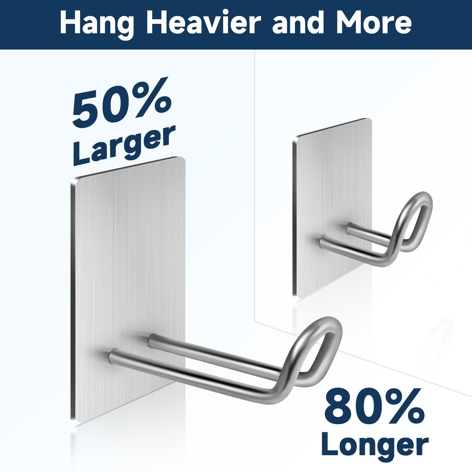Quavzotu Self Adhesive Wall Hooks, Large No Drill Sticky Hooks Heavy Duty, Long Stick on Shower Hooks for Hanging Coat Key Towel Hat Headphone (Silver)