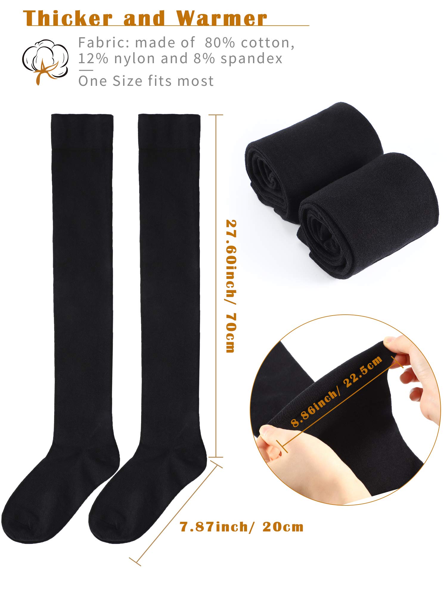 SATINIOR 3 Pairs Thigh High Socks Cotton Over Knee Socks Knit Long Boot Stocking, Black, Medium