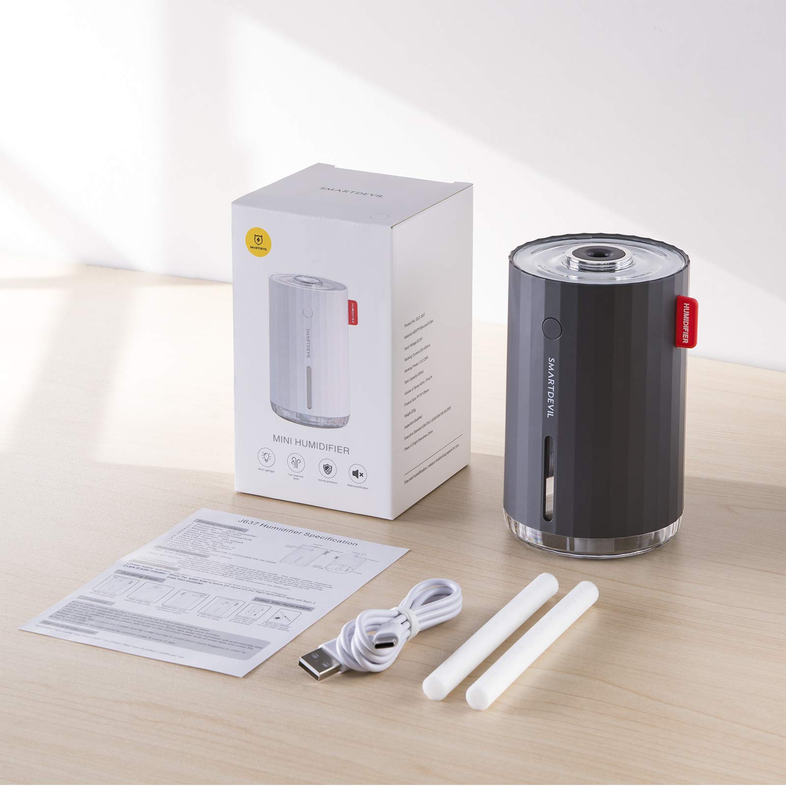 SmartDevil Mini Humidifier, Small Desk Humidifier, USB Personal Humidifiers with 2 Mist Modes, Whisper Quiet, Shut-Off for Bedroom, Plants, Baby Room, Office and Car (Black)