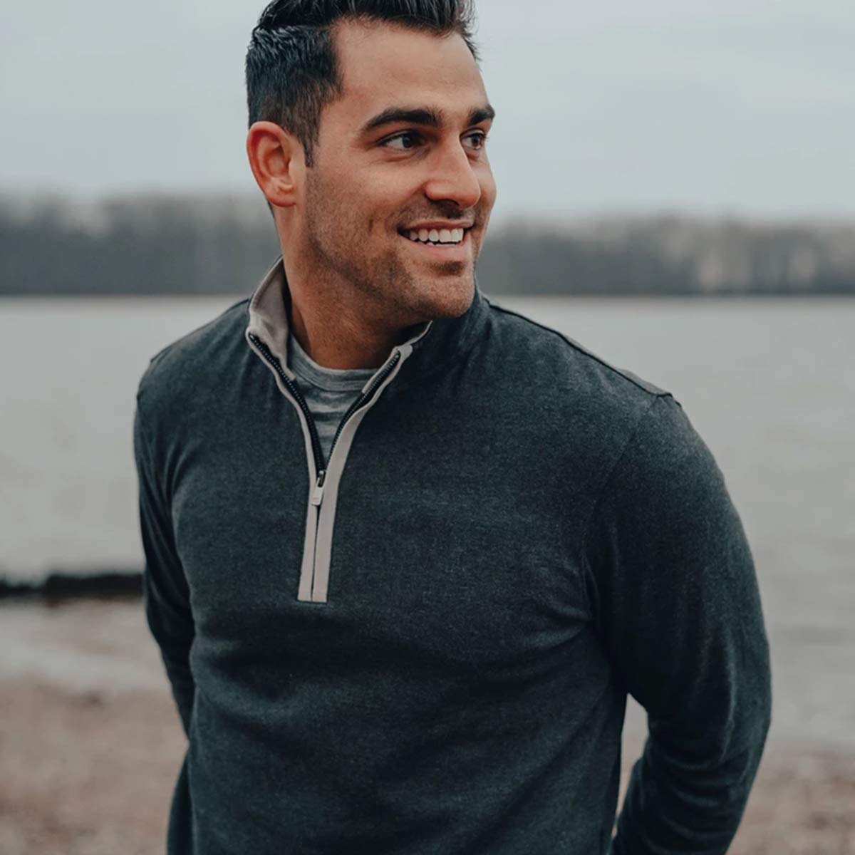 The Normal Brand Puremeso Quarter Zip Pullover - Charcoal, XXL