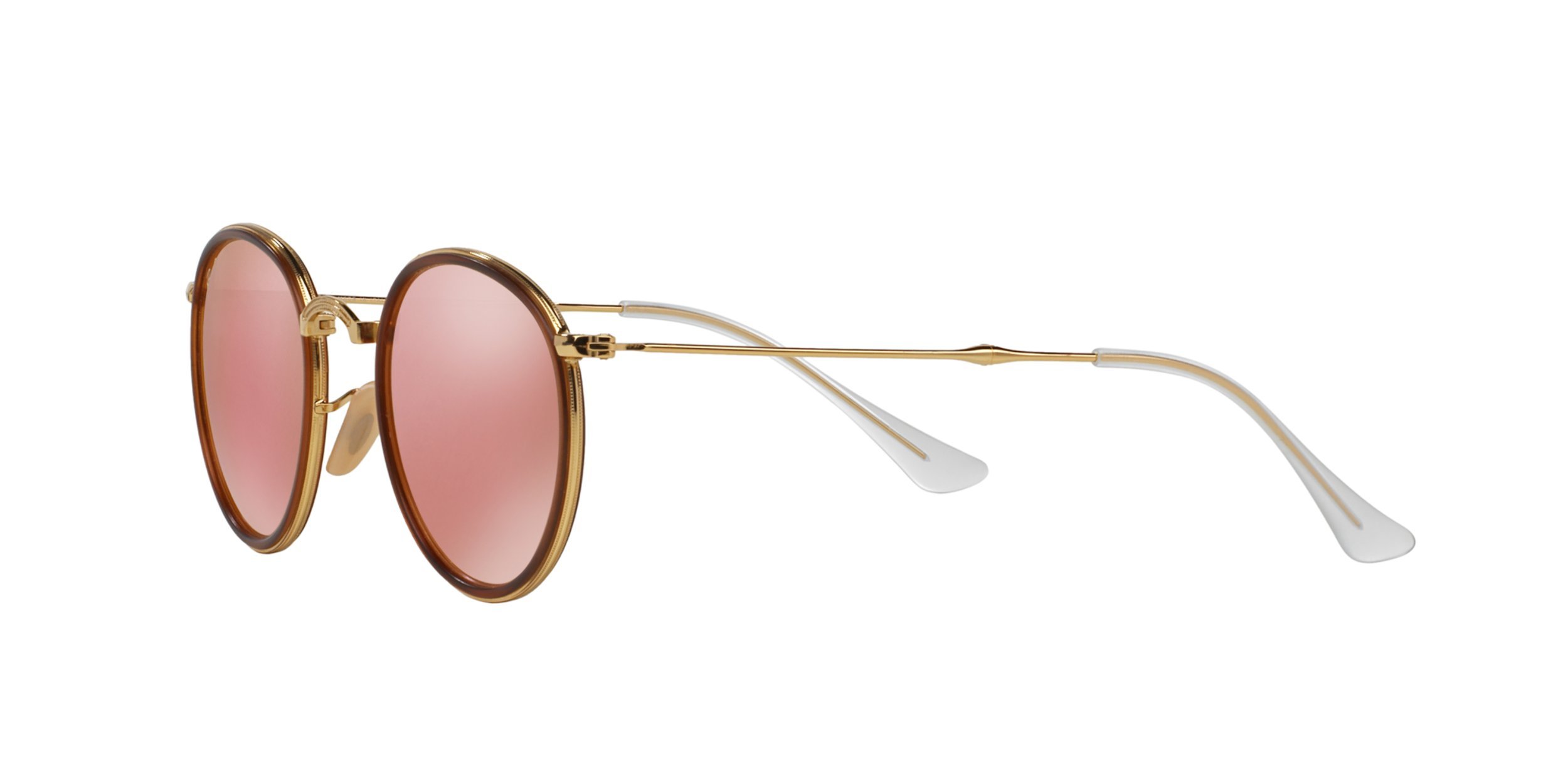 Ray-Ban Rb3517 Folding I Round Sunglasses, Gold/Light Brown Mirrored Pink, 51 mm