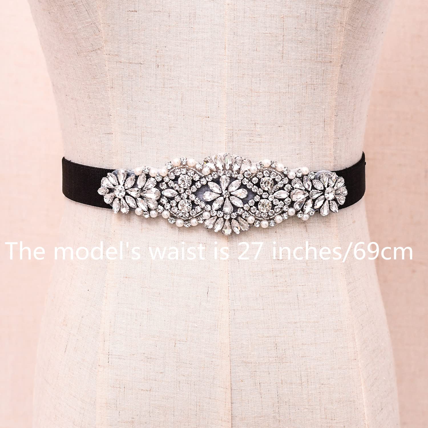 ULAPAN Rhinestone Black Elastic Belts for Women Interlocking Stretch Belt(S394)