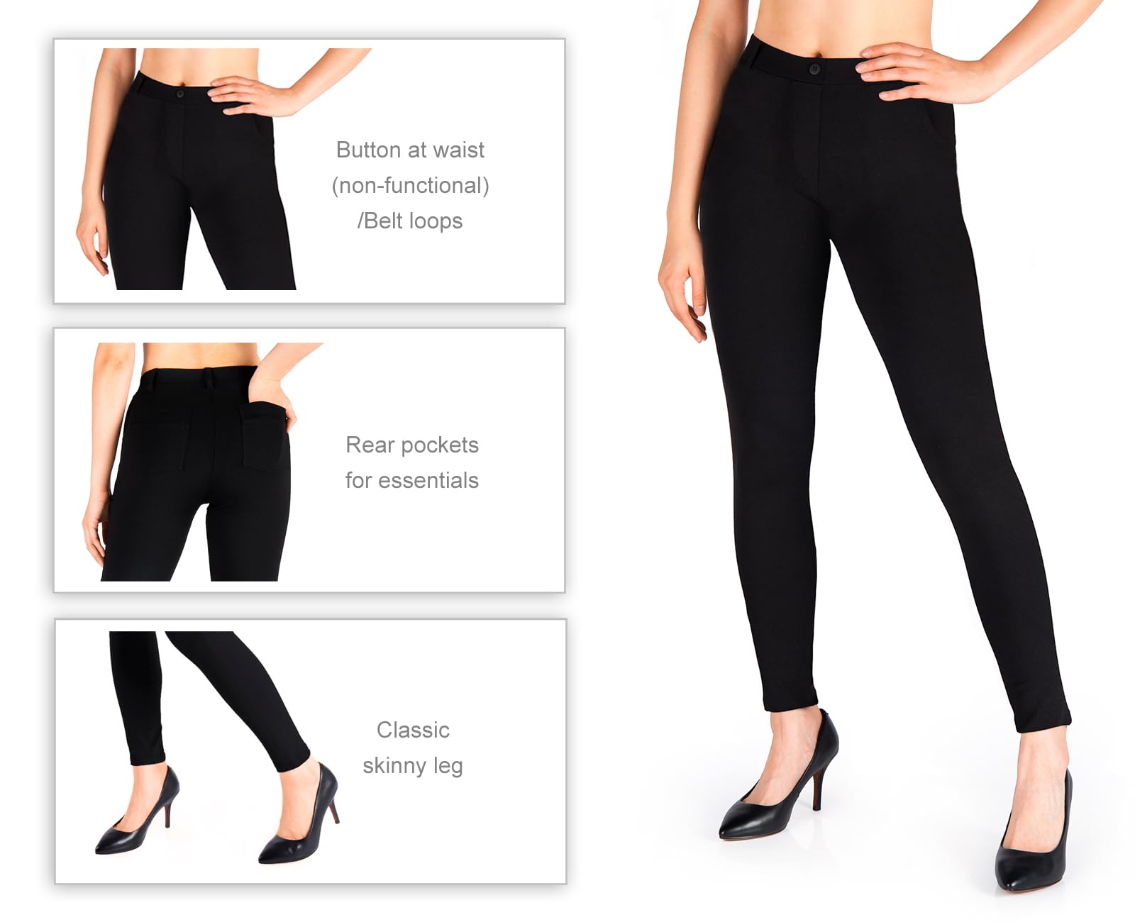 Yogipace,Belt Loops,Tall Women's Pull-on Yoga Dress Pants Skinny Work Leggings,31",Black,Size XXL