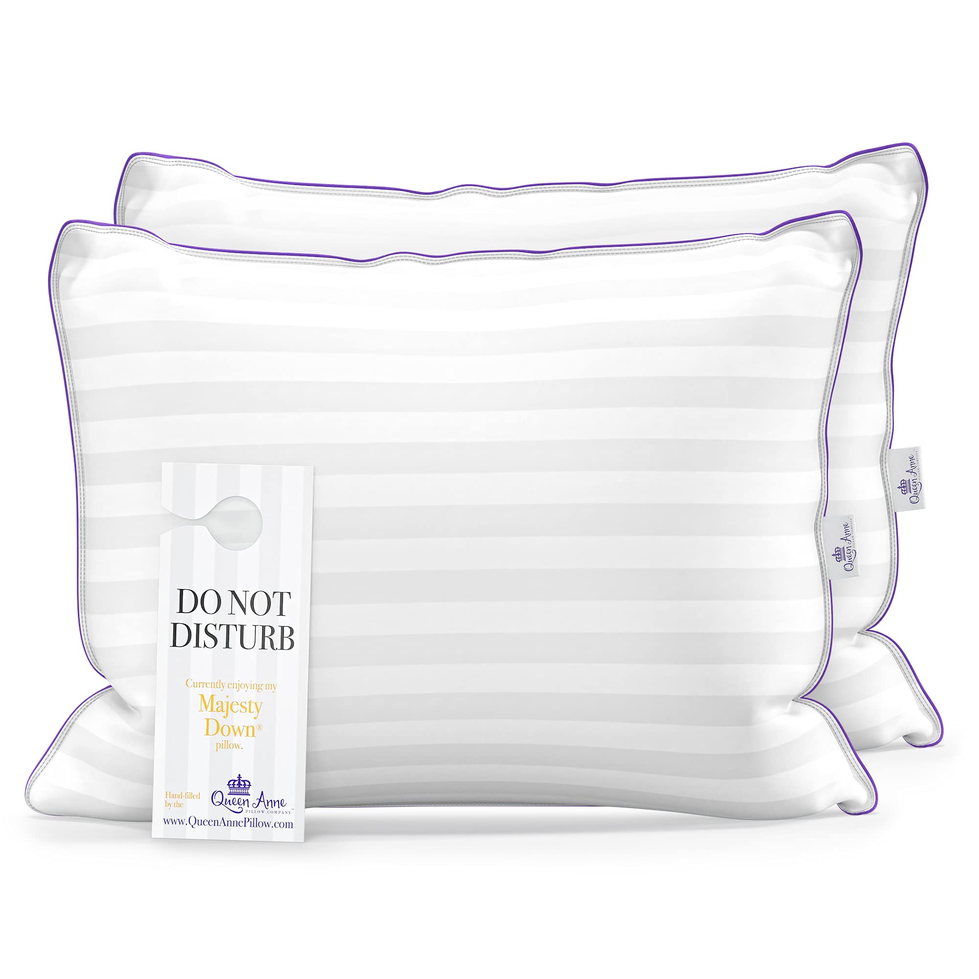 Queen Anne Luxury Hotel Pillows - Two Pack (2) - Majesty Down - Synthetic Down Alternative - Allergy Free Hypoallergenic Bed Pillows - Made in USA (Queen Firm)