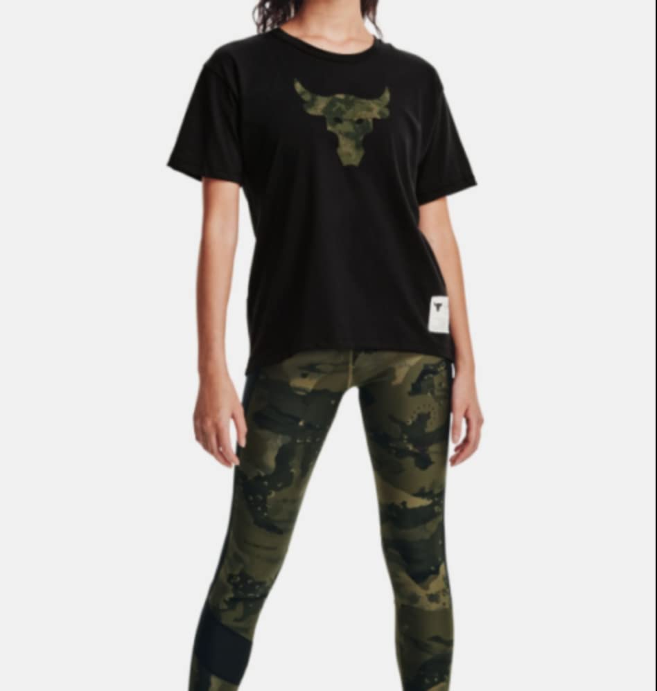 Women's T-Shirt Cotton/Polyester Short Sleeve UA Project Rock Vet Bull SS Black (Large)