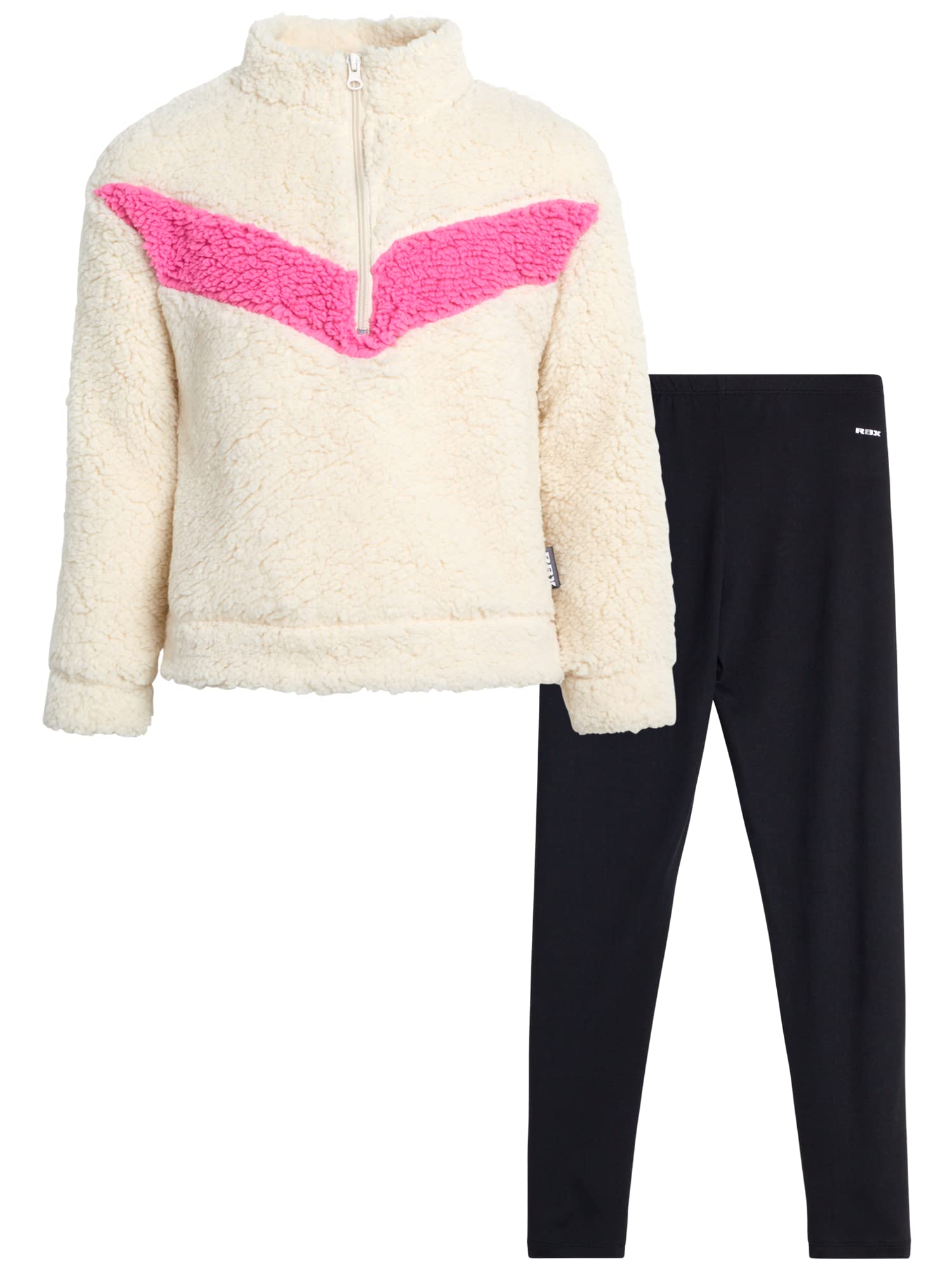 RBX Girls' Legging Set - Quarter Zip Sherpa Pullover Sweatshirt and Yoga Pants (Size: 7-16), Size 14-16, Artic White