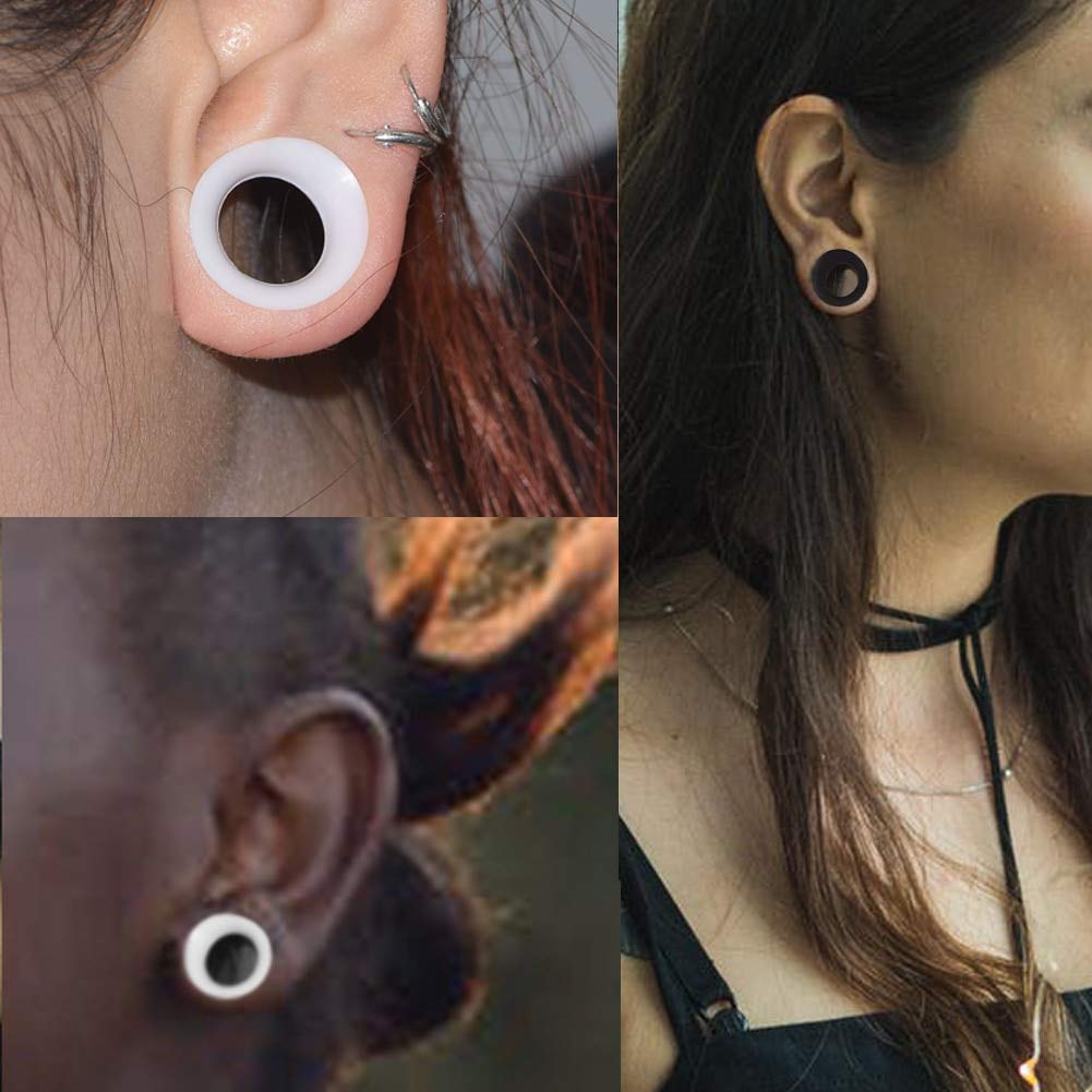 Stuppendux 4Pairs Black White Transparent Turquoise Soft Silicone Flexible Ear Skin Tunnels Plugs Expanders Gauges Hollow Body Piercing 3/4" 20mm