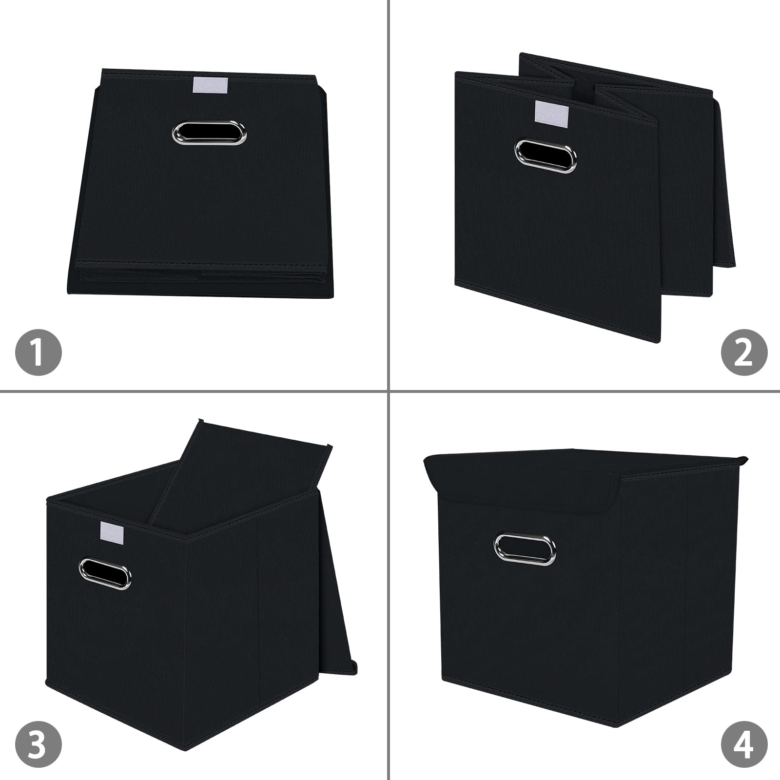 Yunkeeper Collapsible Storage Bins with Lids,Fabric Cube Storage Organizer With Handles,For Clothes Storage,Home, Nursery,Closet Office Basket,3 Pack,(Black