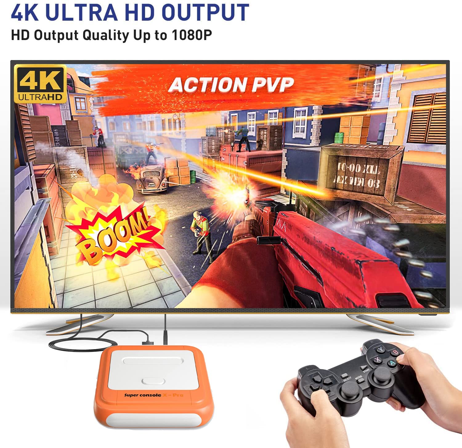 Super Consoles X PRO 256G, Retro Game Console Built-in 50,000+ Classic Games, Mini Video Game Console with 2 Controller, 4K TV HD/AV Computer Output, Best Gift for Kids and Adult, Orange