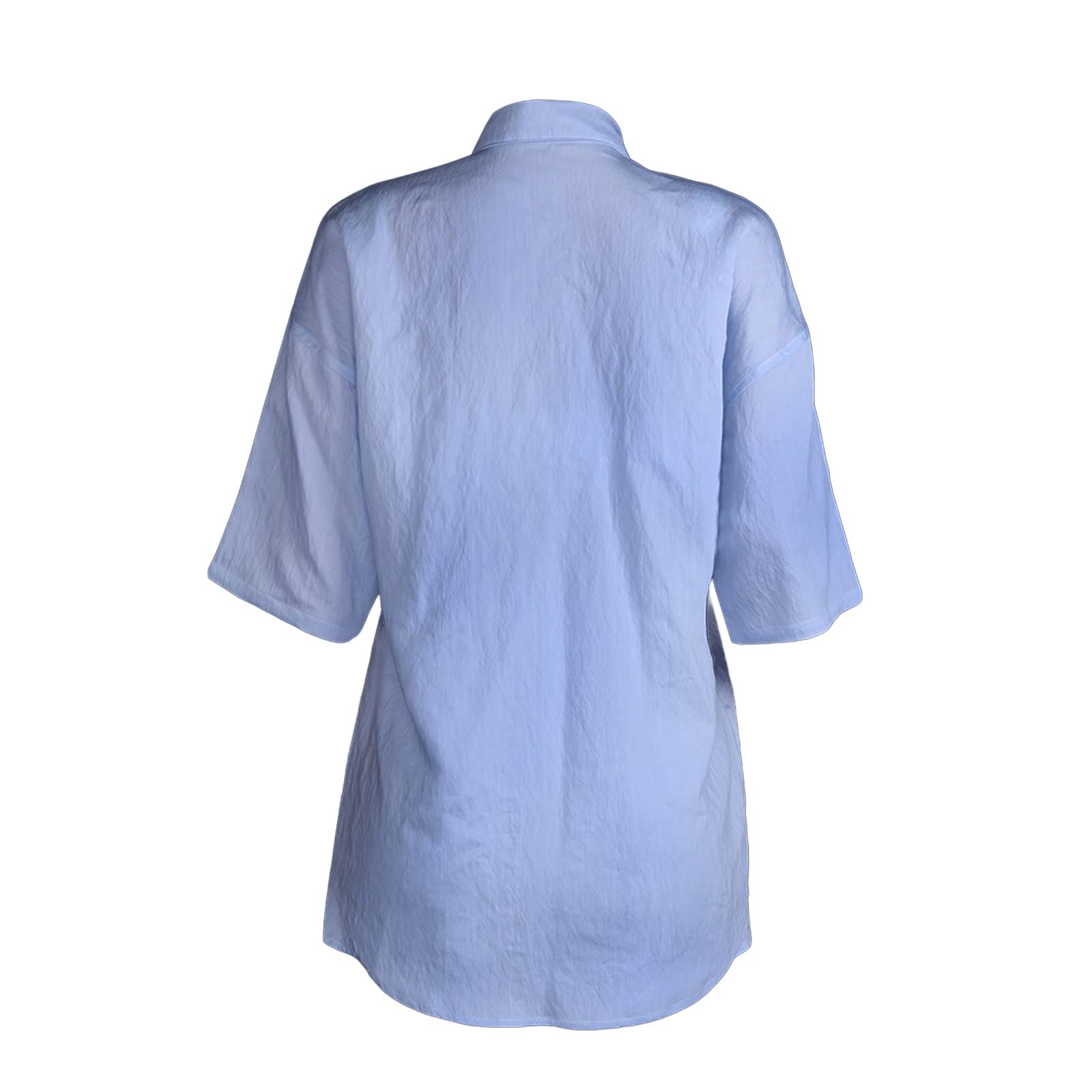 Women 2 Piece Casual Tracksuit Outfit Sets Cotton Linen Long Sleeve Button Down Shirt And High Waisted Shorts Clothes (Blue, S)