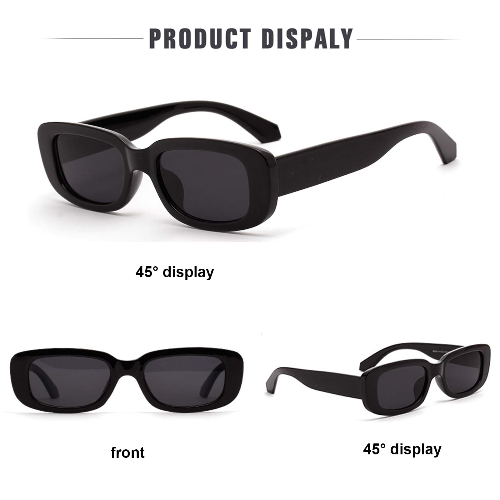 SORVINO Rectangle Sunglasses for Women Men 90s Vintage Retro Sunglasses Square Frame Black Frame/Grey Lens