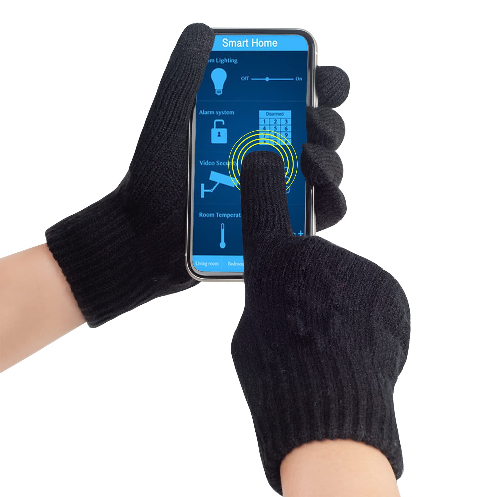 Women's Winter Warm Touch Screen Gloves Womens Thermal Cable Knit Wool Fleece Lined Mittens for Cold Weather (White+Purple)