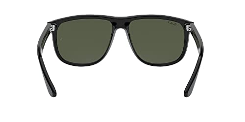 Ray-Ban RB4147 Boyfriend Square Sunglasses, Black/Polarized Dark Green, 56 mm