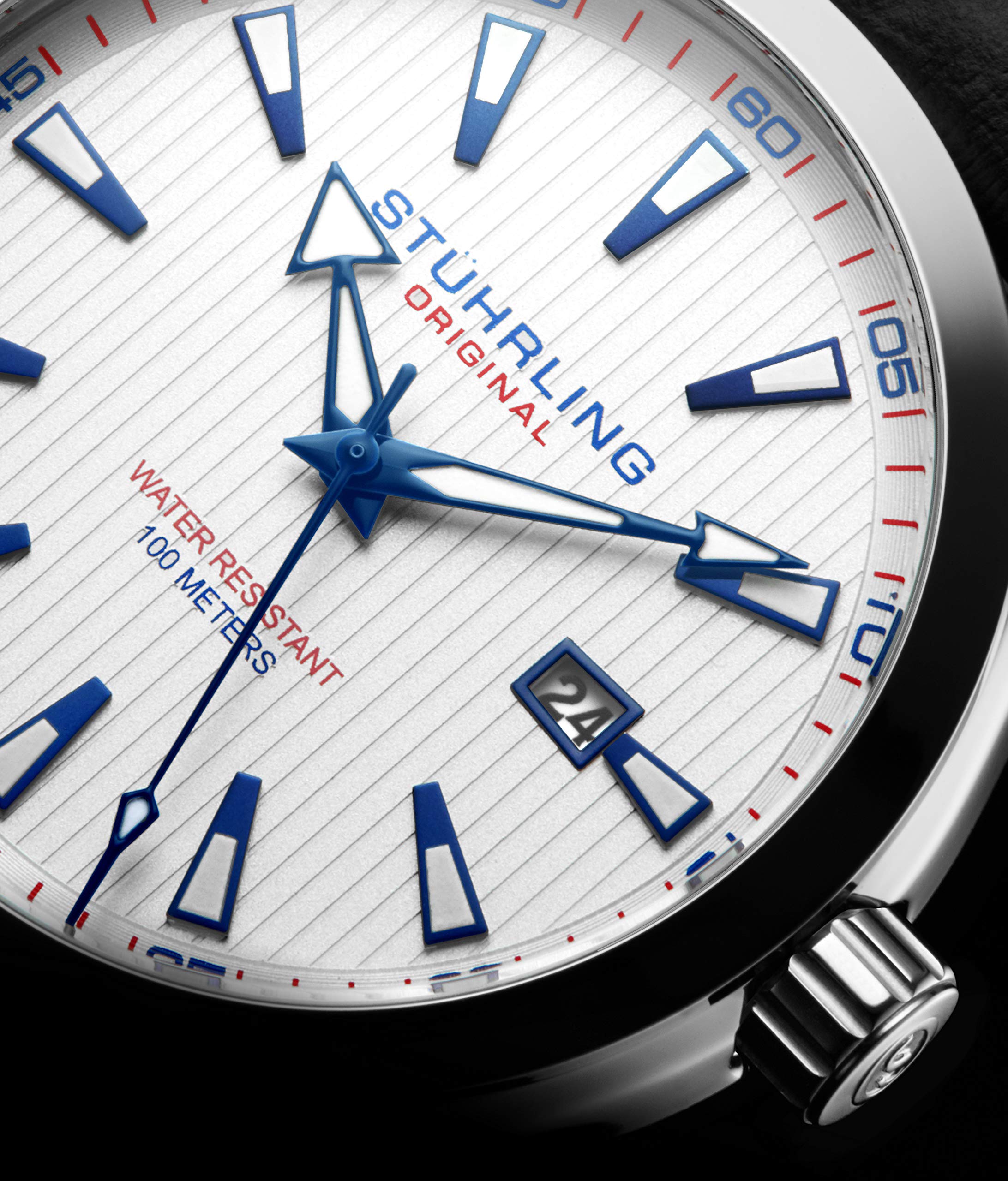 Stuhrling Original Mens Wrist Watch White Analog Dial with Date - Stainless Steel Silver Bracelet, 3953 Luxury Watches for Men Collection