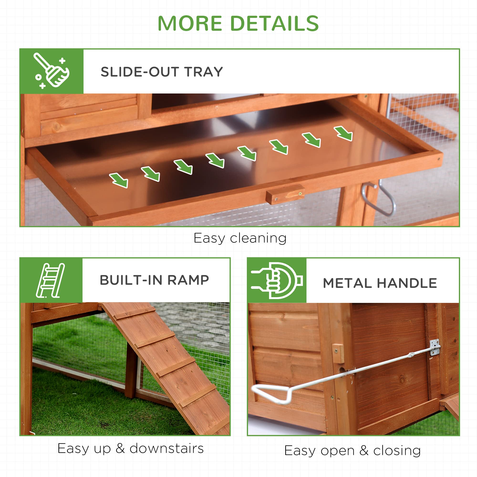 PawHut 64" Large Wooden Chicken Coop Kit With Outdoor Run And Nesting Box
