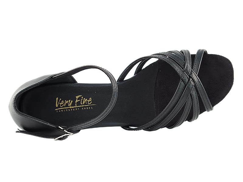 Very Fine Dancesport Shoes - Ladies Salsa, Latin, Rhythm Ballroom Practice Dance Shoes 802 Classic - 1.5-inch Heel Comfortable & Shoe Bag (Black Leather, Size 9)