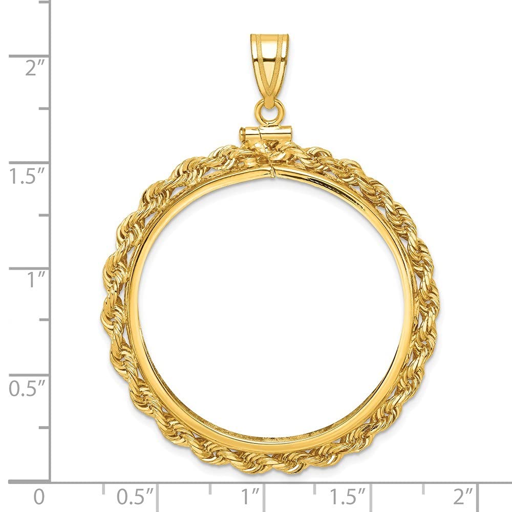 Roy Rose Jewelry Gold Coin Mounting | Mexican 50 Peso Coins | 37mm | Screw Top | Rope, Twisted Rope Border Edge Bezel Pendant Frames | Solid 14K Gold