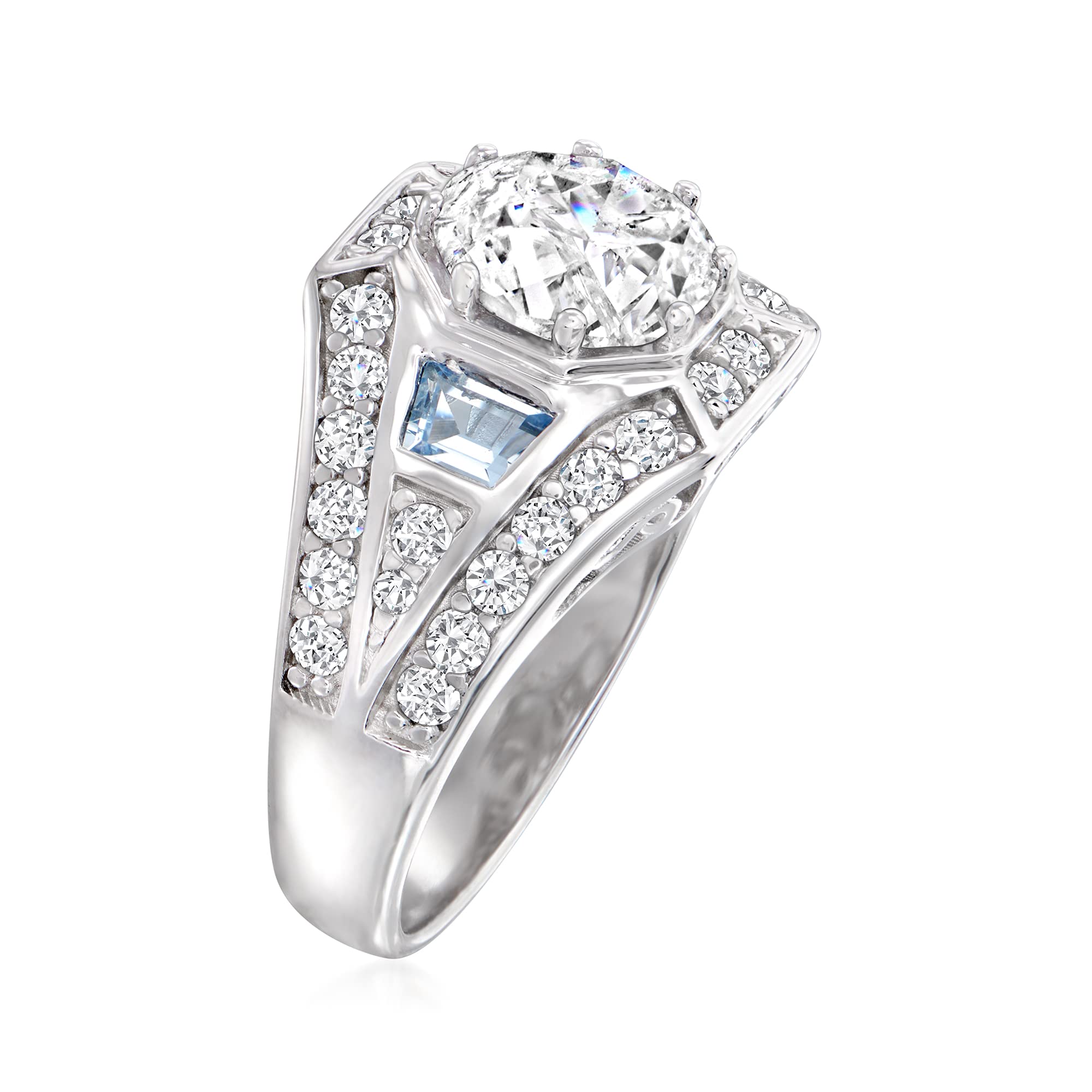 Ross-Simons 2.62 ct. t.w. CZ and .50 ct. t.w. Simulated Aquamarine Ring in Sterling Silver. Size 8