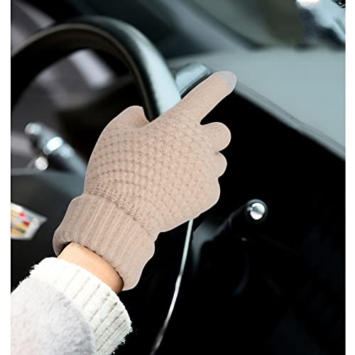 Unaone 4 Pcs Winter Gloves for Women, Touch Screen Warm Gloves Soft Knit Lining and Elastic Cuff Touchscreen Texting Gloves