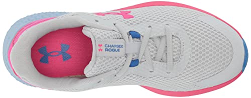 Under Armour Girls Charged Rogue 3 Running Shoe, Halo Gray (101)/Electro Pink, 4 Big Kid