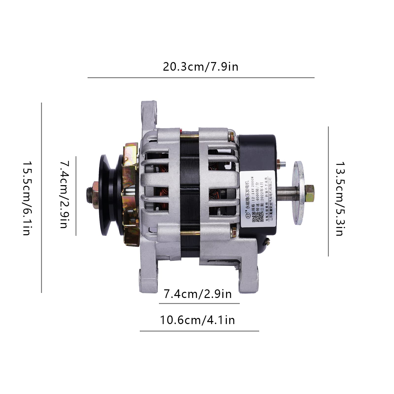 Permanent Magnet Synchronous Generator, 2000W 12V PMA Low Rpm Alternator Two Wheel Generator DC Generator 4000 rpm