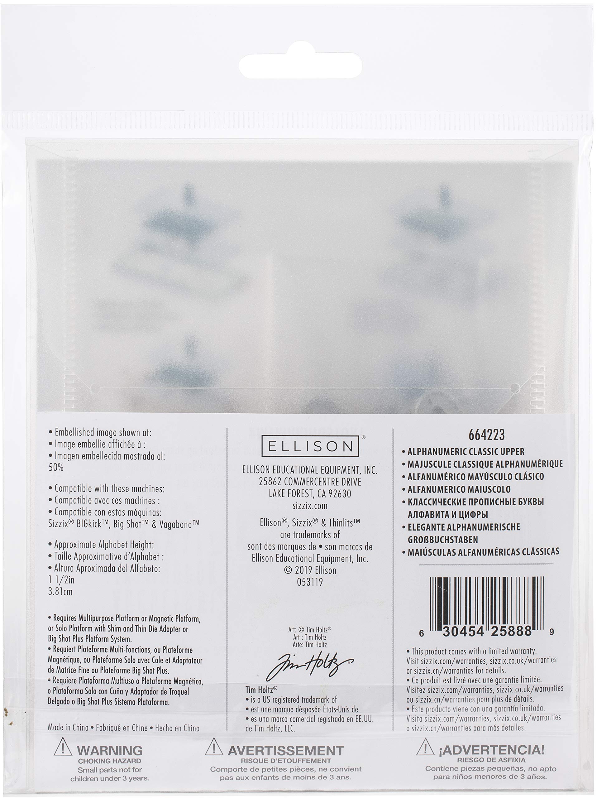 Sizzix Thinlits Die Set 65 Pack Alphanumeric Classic Upper Case by Tim Holtz, Multicolor
