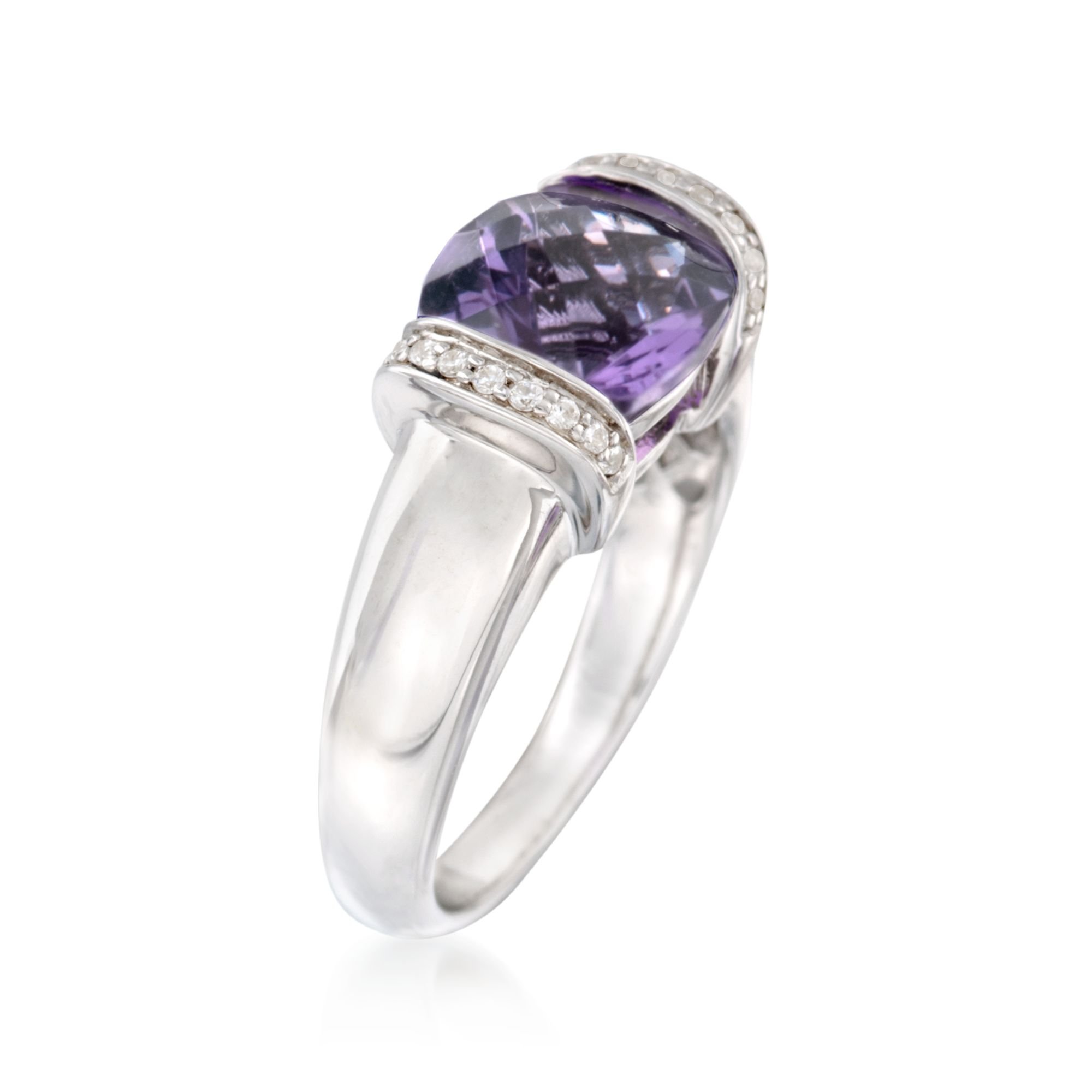 Ross-Simons 2.80 Carat Amethyst and .10 ct. t.w. CZ Ring in Sterling Silver. Size 7