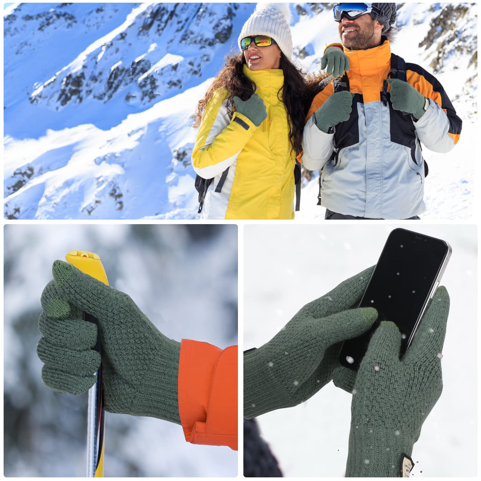 Unaone Winter Gloves for Men, Touch Screen Texting Warm Gloves Cold Weather Gloves with Soft Knit Lining and Elastic Cuff, Green