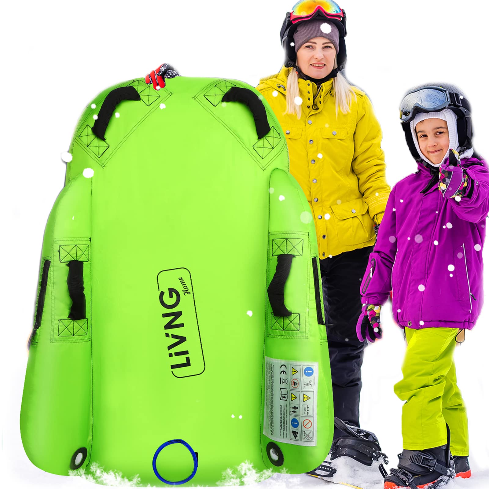 Snowboard Ribbon Inflatable sled, Long Snow Tube Completely Covered by Durable Nylon Material (Square)