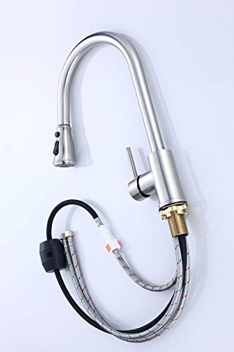 Simple Deluxe HIFUCTHSBNOH16SH8SR8 Lead-Free Brushed Nickel Solid Brass Single Handle Pull Down Sprayer Sink Kitchen Faucets, Style 1