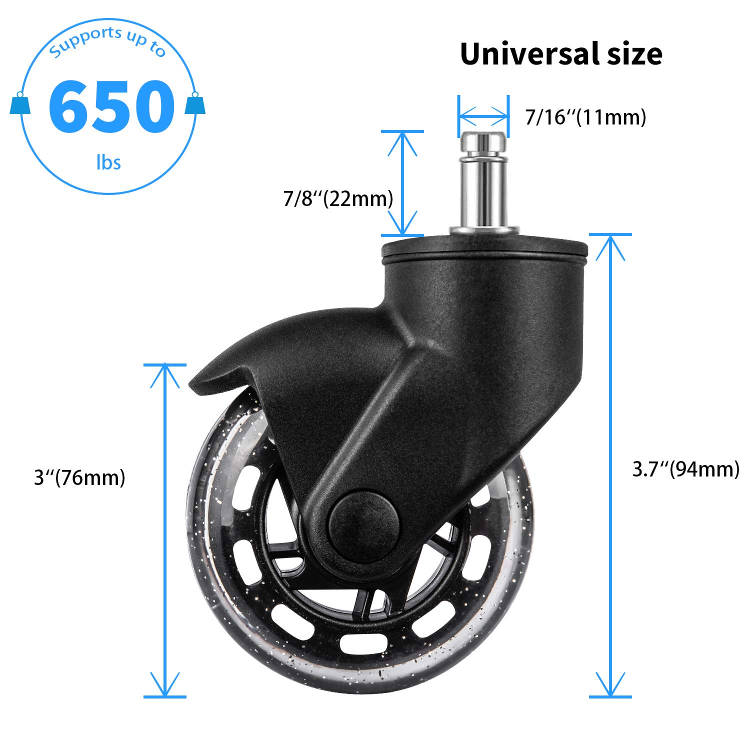 Simple Deluxe Office Chair Wheels (Set of 5) β 3'' Rubber Chair Casters - Safe for Carpet and Hardwood-Work from Home Accessories Chair Mat Replacement - Universal Fit, Black