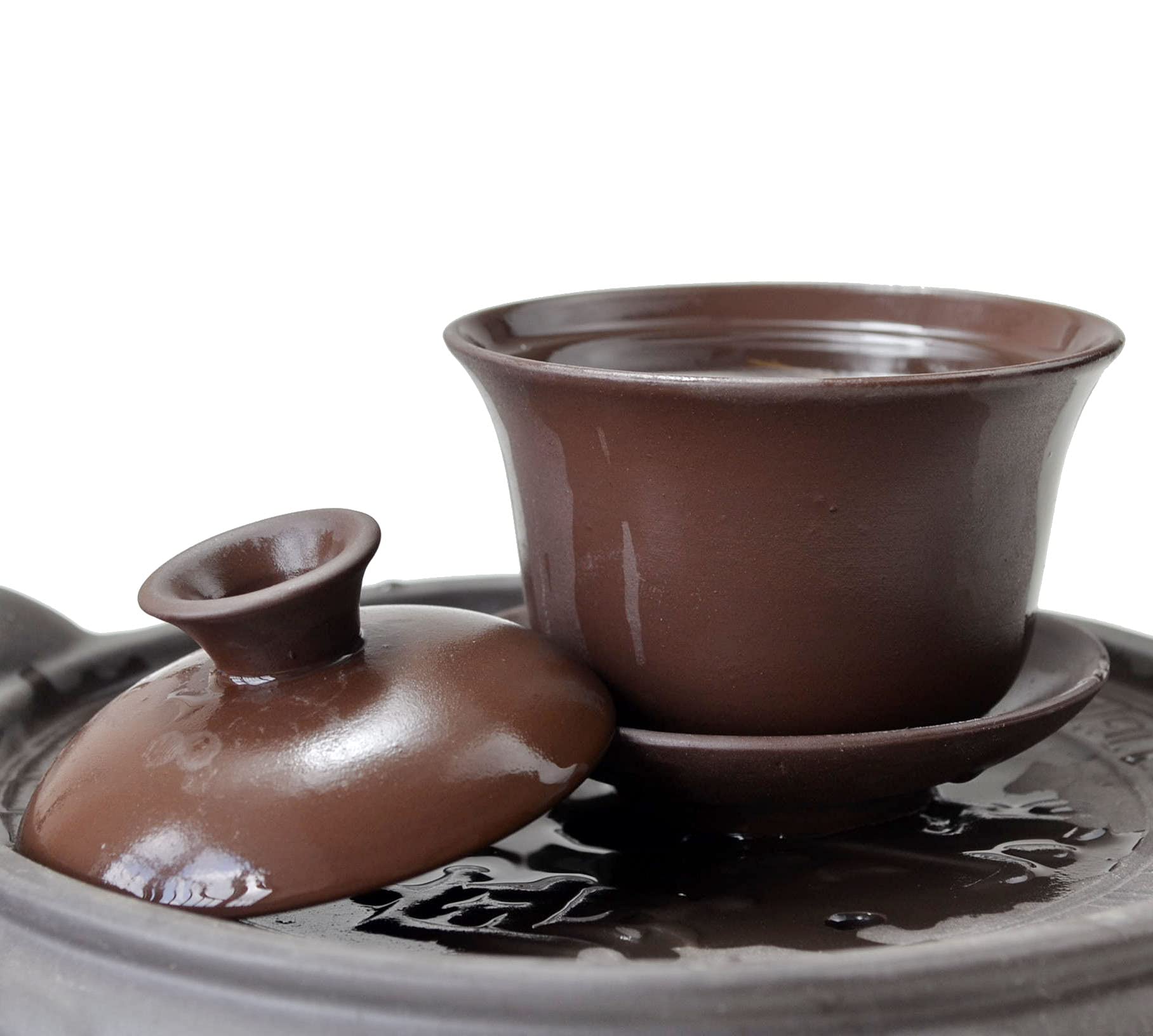 YXHUPOT Gaiwan 4oz Teacup Brown Cups Tureen Tray Cup Gongfu Tea Lid Bowl Saucer (Red)
