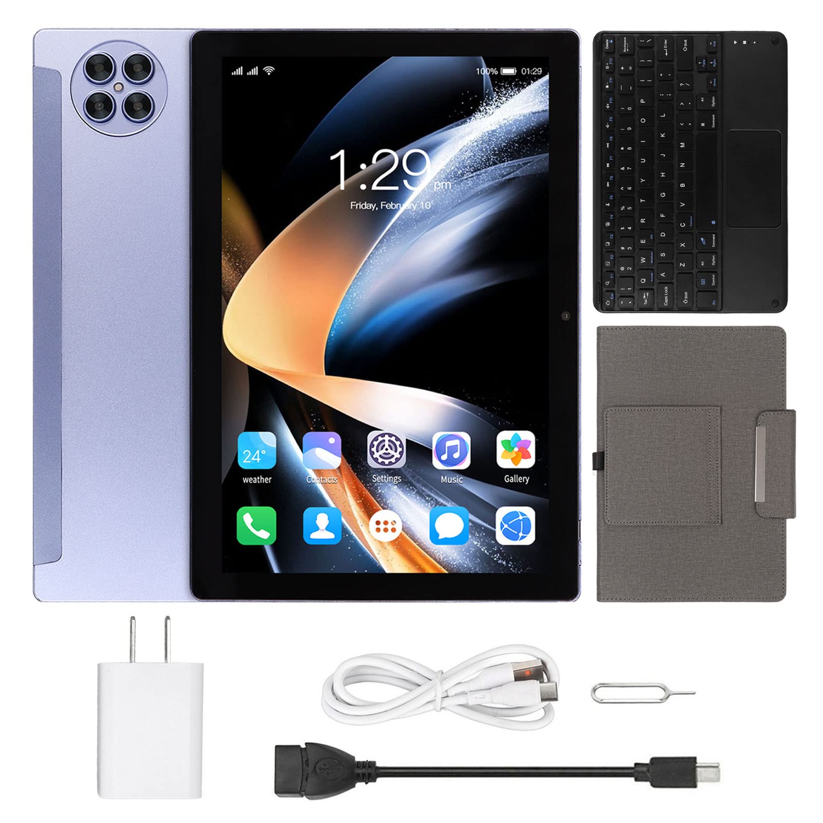Tablet PC, 8 Core CPU 100-240V Double Speaker FHD Tablet 2 in 1 2.4G 5G WiFi Blue 12 (US Plug)