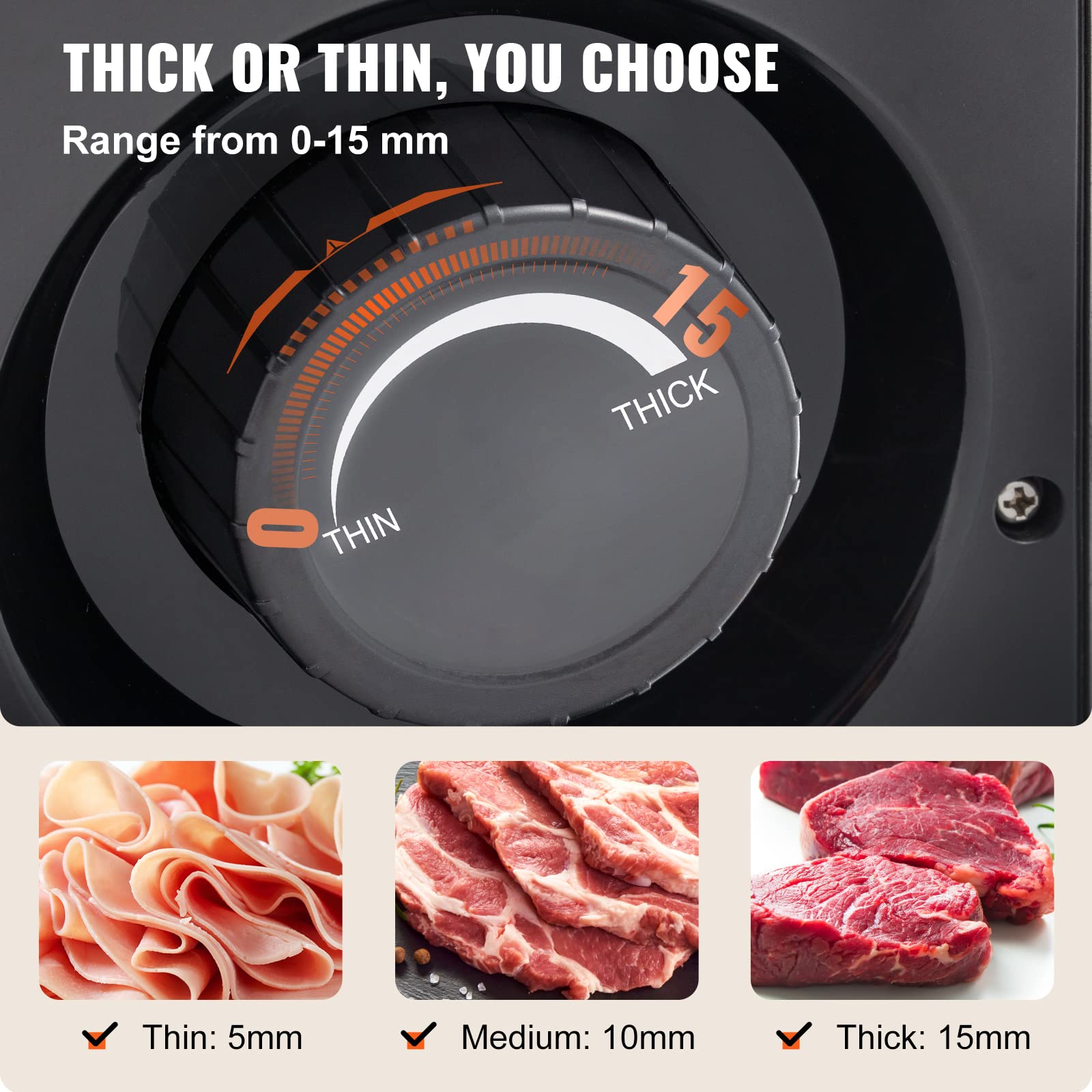 VEVOR Meat Slicer, 45W Electric Deli Slicer with Two 7.5" Stainless Steel Removable Blade, 0-15 mm Adjustable Thickness for Home Use, Child Lock Protection, Food Slicer Machine for Meat Cheese Bread