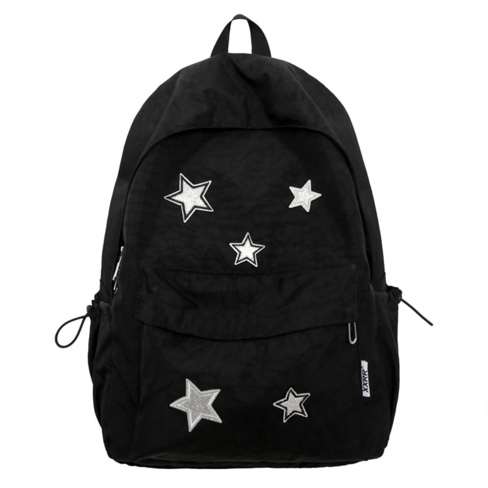 ZHSteveG Cute Backpack Star Large Capacity Kawaii Aesthetic Backpack Cute Mochilas Daypacks (black)