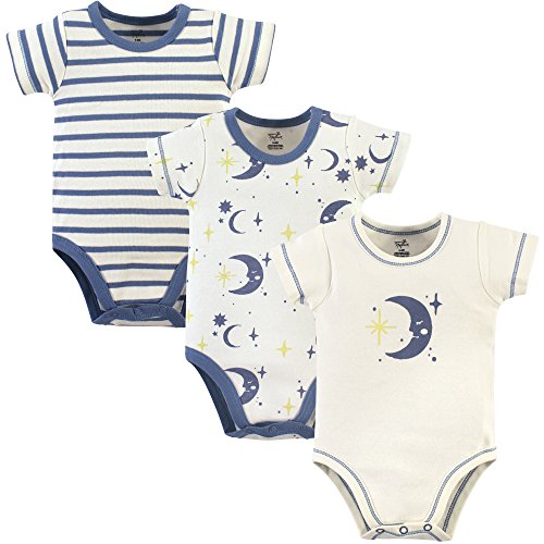 Touched by Nature Unisex Baby Organic Cotton Bodysuits, Moon, 0-3 Months